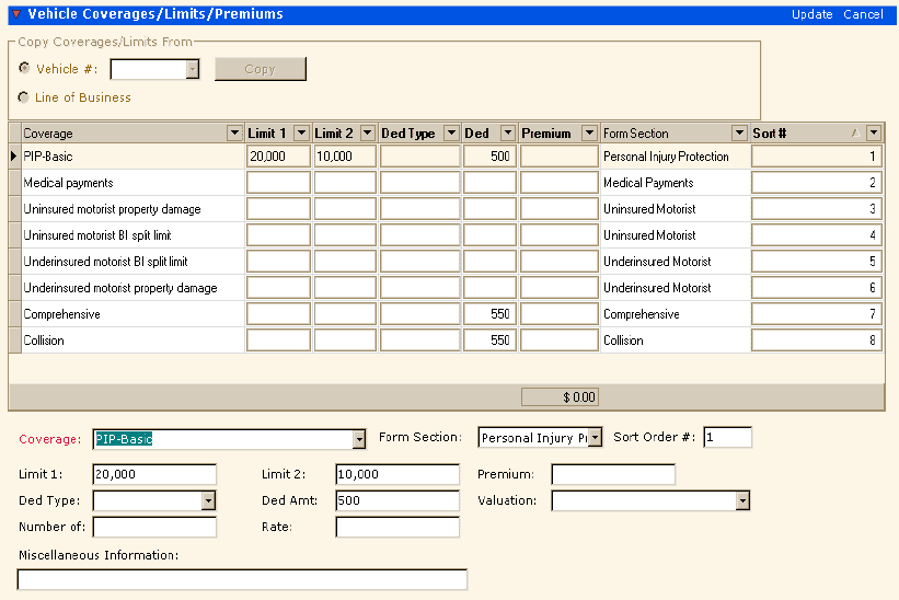 Form Map: Bus Auto Section ACORD 127