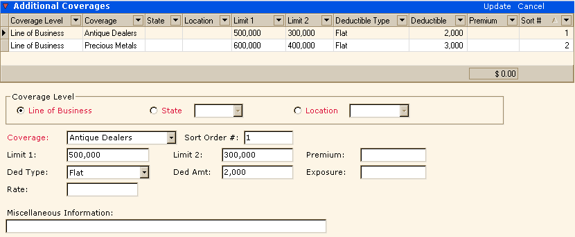 Form Field Map: Inland Marine Additional Coverages and Endorsements
