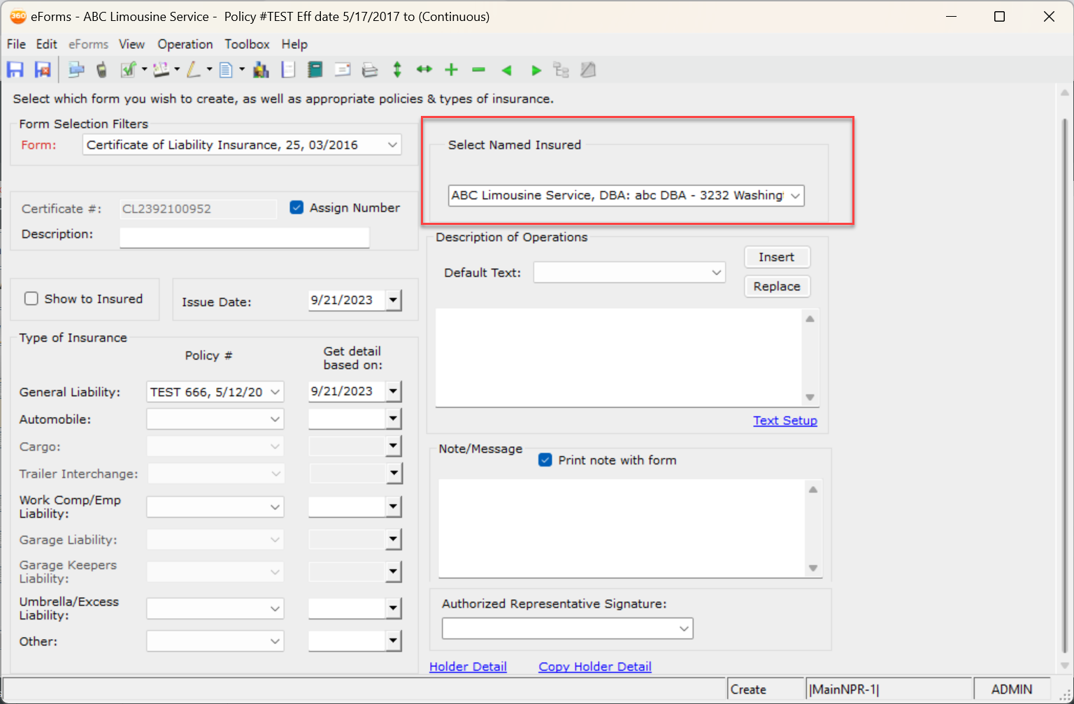 Certificate of Liability Insurance