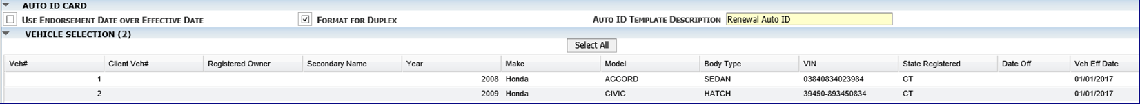Vertafore eForms Auto ID Cards